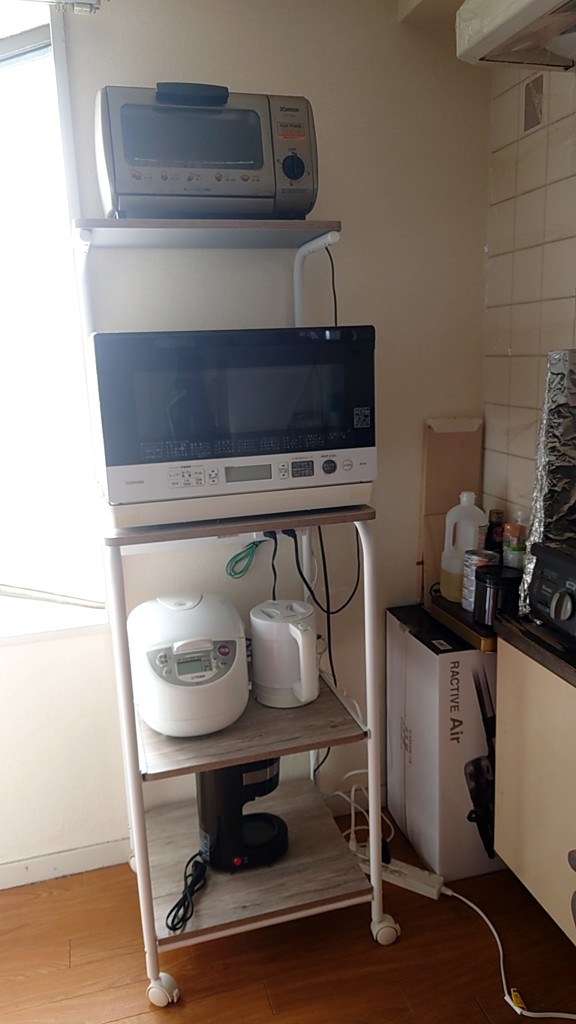 レンジ台 上棚付き スリム キャスター付き (幅48 奥行41 高さ141cm) GRW-48R 山善 YAMAZEN-ホワイト(つやなし）のレビュー - 山善ビズコム